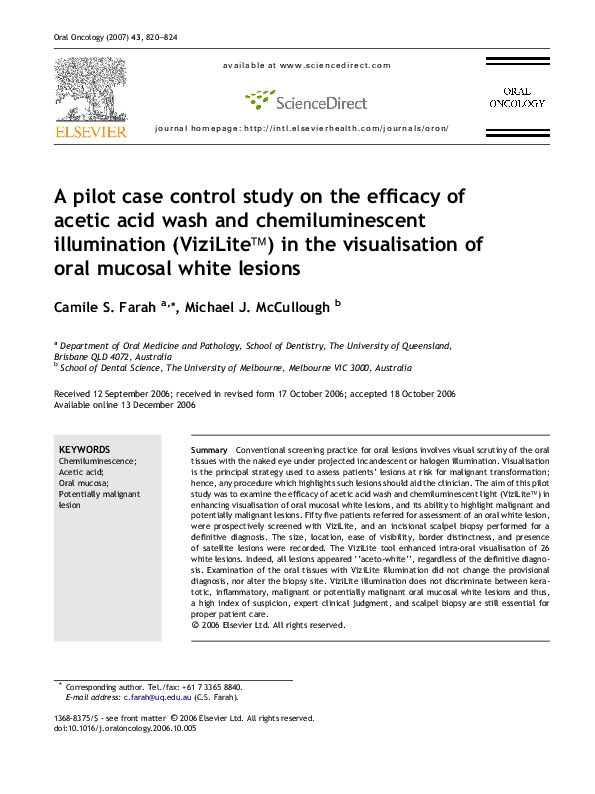 (PDF) A pilot case control study on the efficacy of acetic acid wash ...