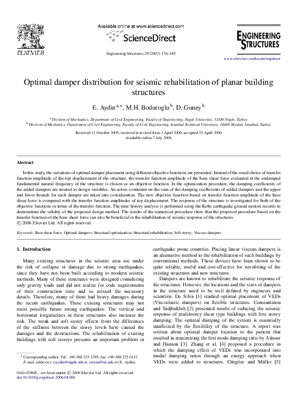 (PDF) Optimal damper distribution for seismic rehabilitation of planar building structures