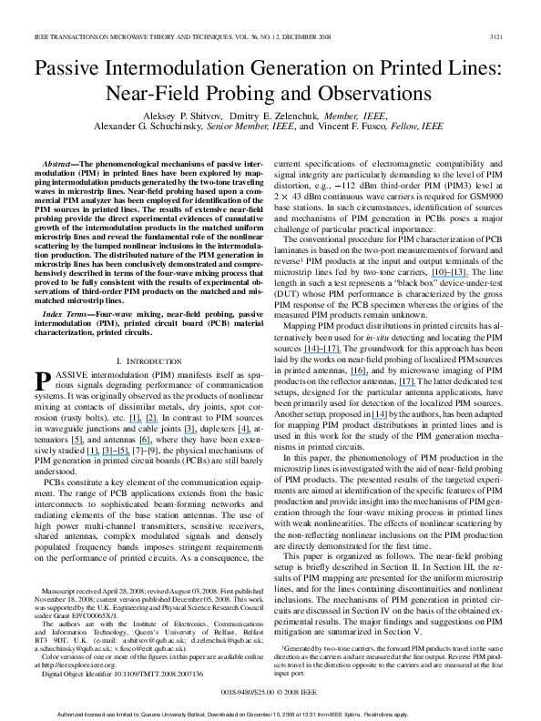 Pdf Passive Intermodulation Generation On Printed Lines Near Field Probing And Observations