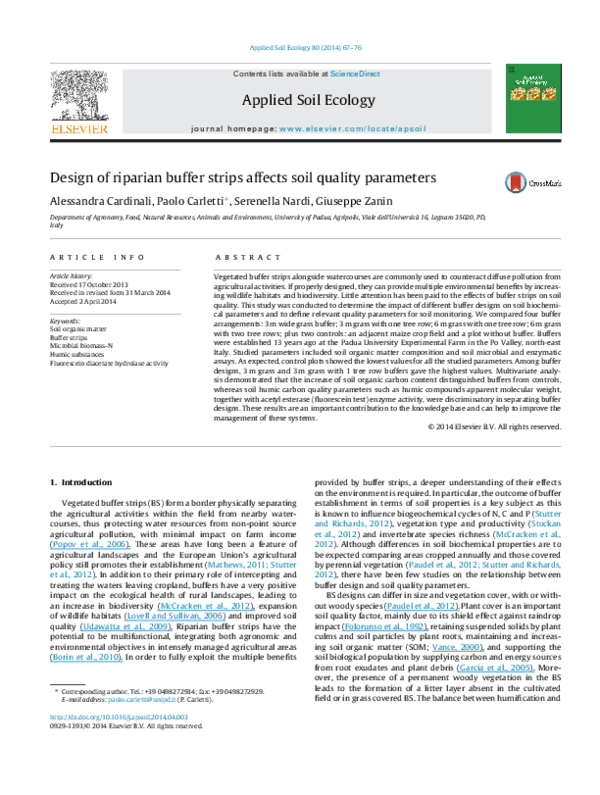 (PDF) Design of riparian buffer strips affects soil quality parameters