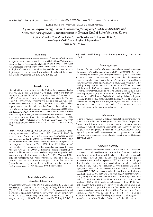 (PDF) Cyanotoxin-producing bloom of Anabaena flos-aquae, Anabaena ...