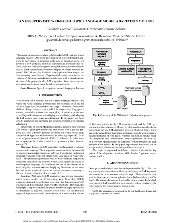 Pdf Unsupervised Language Model Adaptation For Asr
