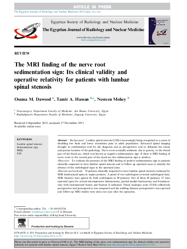 (PDF) The MRI finding of the nerve root sedimentation sign: Its ...