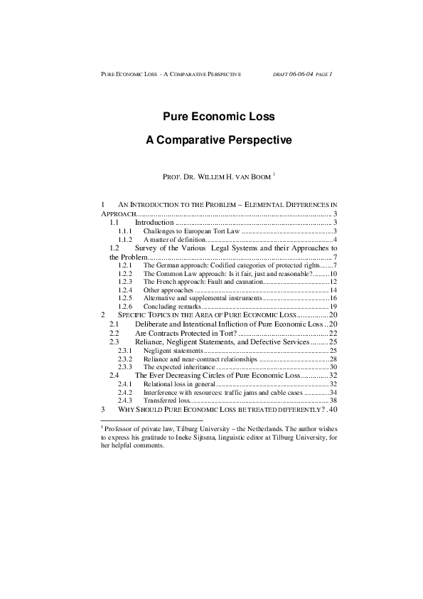 (PDF) Pure Economic Loss - A Comparative Perspective