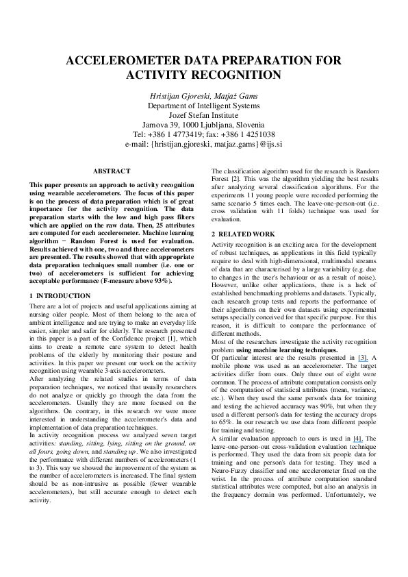(PDF) Accelerometer Data Preparation for Activity Recognition