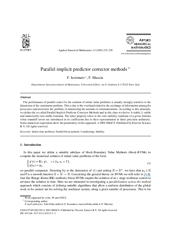 (PDF) Parallel implicit predictor corrector methods