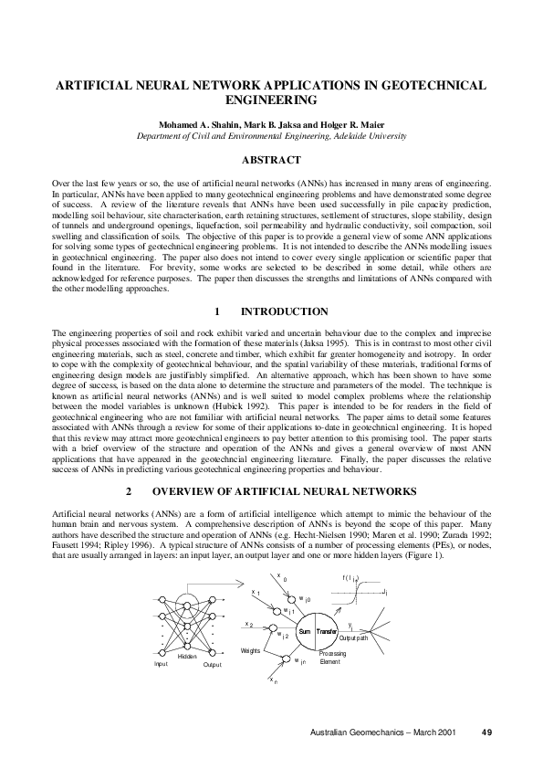 (PDF) ARTIFICIAL NEURAL NETWORK APPLICATIONS IN GEOTECHNICAL ENGINEERING