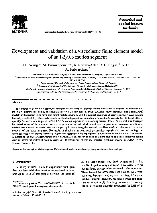 (PDF) Development and validation of a viscoelastic finite element model of an L2/L3 motion segment