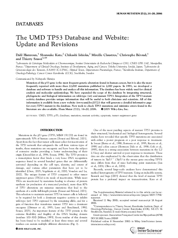 (PDF) The UMD TP53 database and website: update and revisions