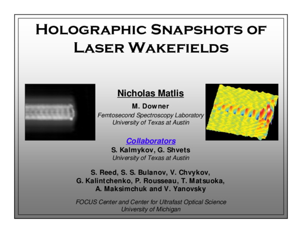 (PDF) Holographic Snapshots of Laser Wakefields