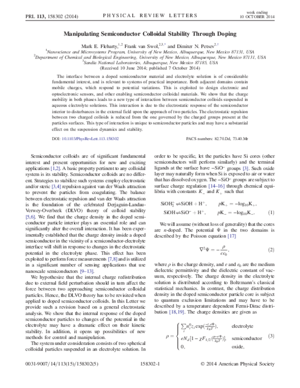 (PDF) Manipulating semiconductor colloidal stability through doping