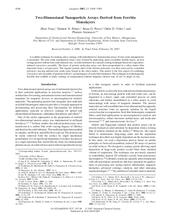 (PDF) Two-Dimensional Nanoparticle Arrays Derived from Ferritin ...