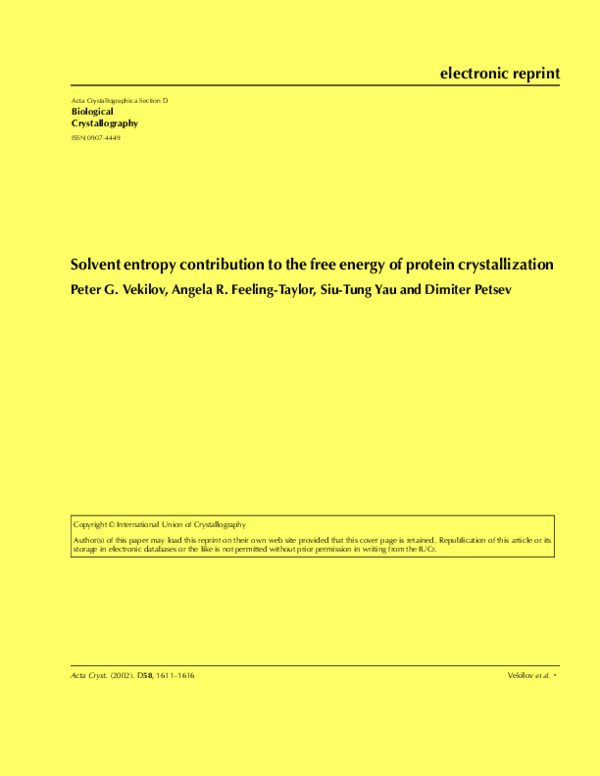 (PDF) Solvent entropy contribution to the free energy of protein ...