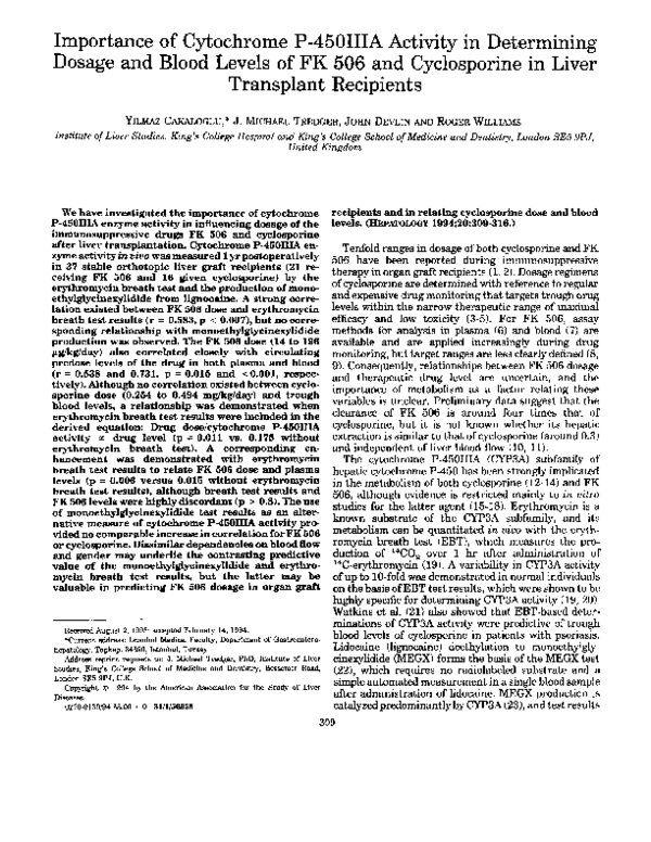 (PDF) Importance of cytochrome P-450IIIA activity in determining dosage ...