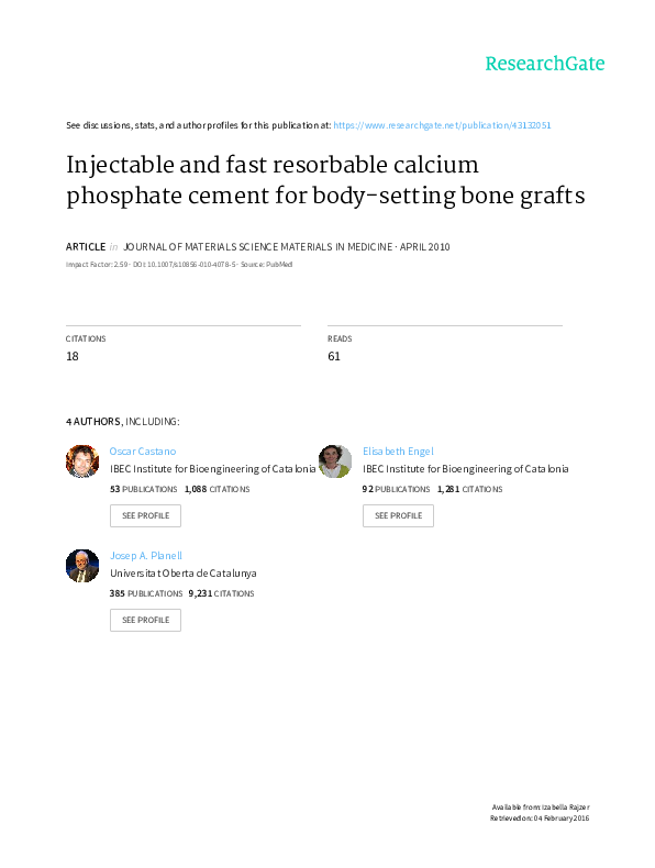 (PDF) Injectable and fast resorbable calcium phosphate cement for body ...