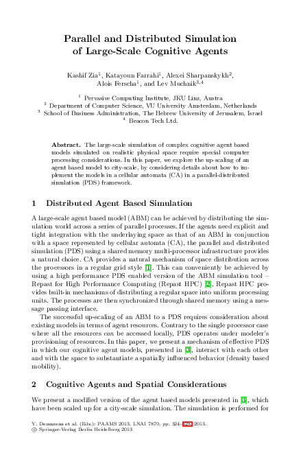 (PDF) Parallel and distributed simulation of large-scale cognitive agents