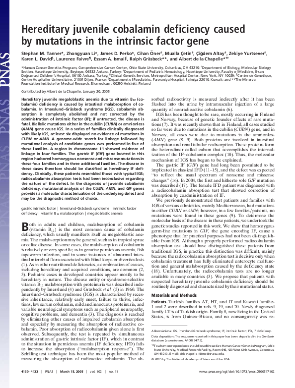 (PDF) Hereditary juvenile cobalamin deficiency caused by mutations in ...