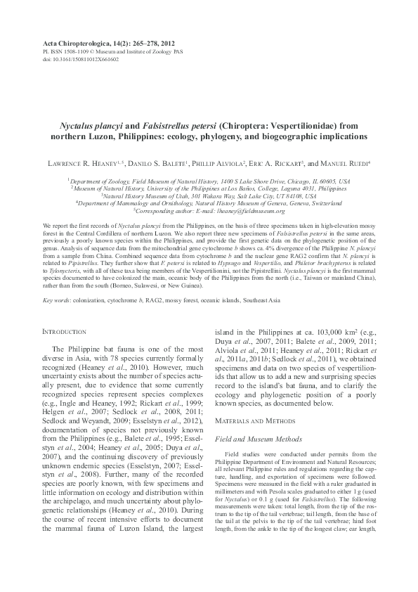 (PDF) Nyctalus plancyi and Falsistrellus petersi (Chiroptera ...