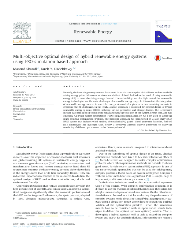 Pdf Multi Objective Optimal Design Of Hybrid Renewable Energy Systems