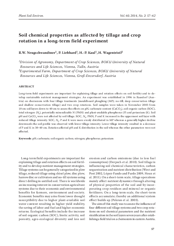 (PDF) Soil chemical properties as affected by tillage and crop rotation in a long-term field ...