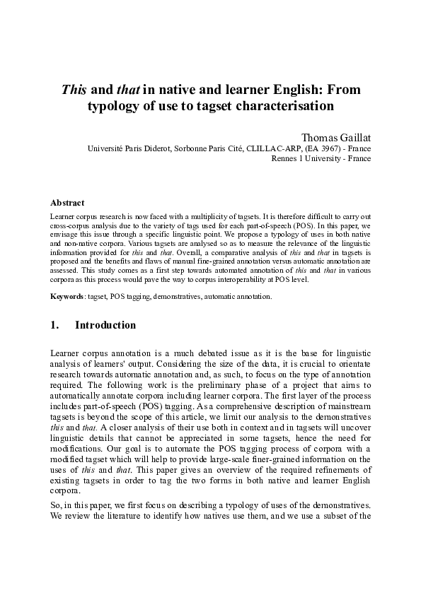 (PDF) This and that in native and learner English: From typology of use ...