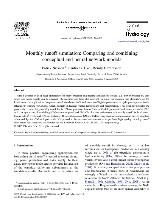 (PDF) Monthly runoff simulation: Comparing and combining conceptual and neural network models