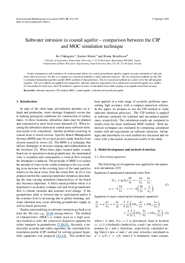 (PDF) Saltwater intrusion in coastal aquifer ??? comparison between the CIP and MOC simulation ...