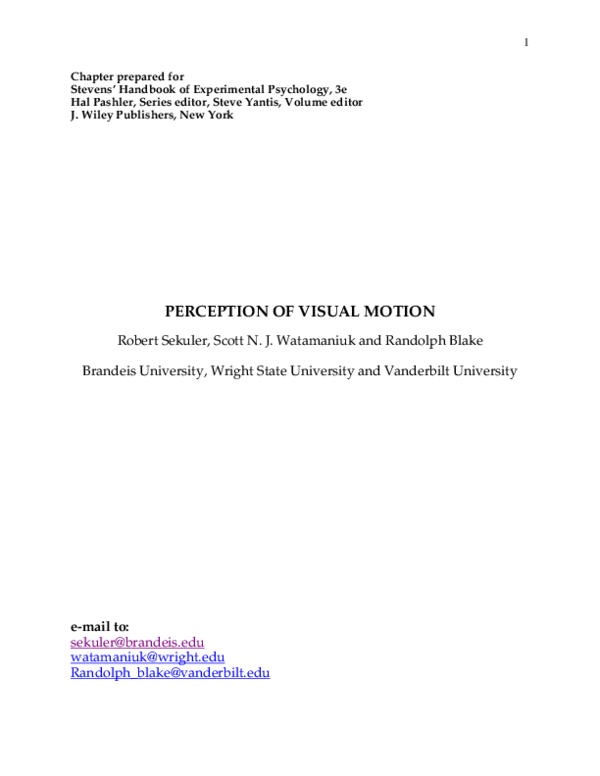 (PDF) Perception of visual motion