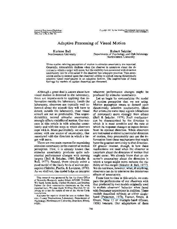 Pdf Adaptive Processing Of Visual Motion Robert Sekuler