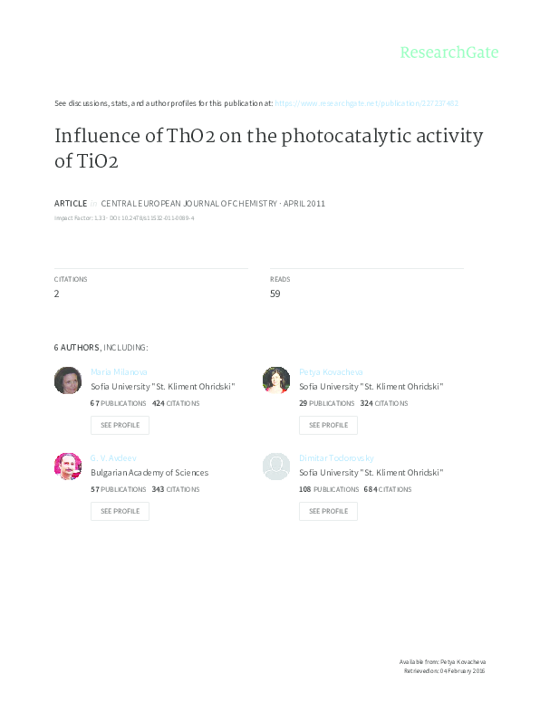 (PDF) Influence of ThO2 on the photocatalytic activity of TiO2