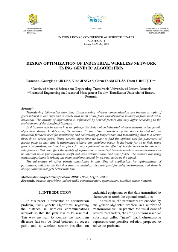 (PDF) DESIGN OPTIMIZATION OF INDUSTRIAL WIRELESS NETWORK USING GENETIC ...