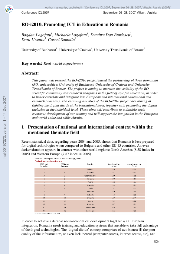 (PDF) RO-i2010, Promoting ICT in Education in Romania