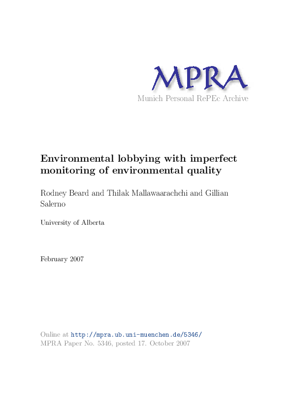 (PDF) Environmental lobbying with imperfect public monitoring of ...