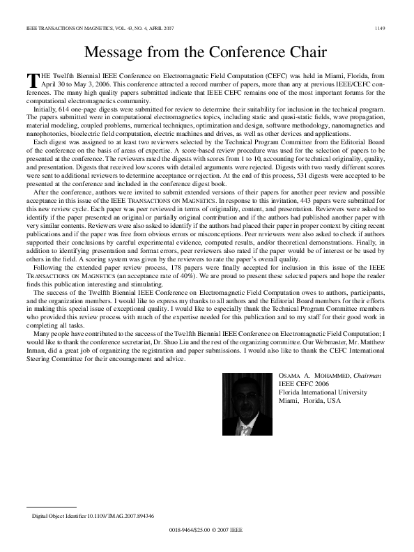 (PDF) Message from the Conference Chair