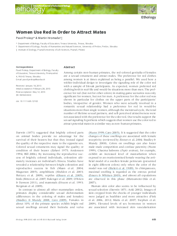 (PDF) Women Use Red in Order to Attract Mates