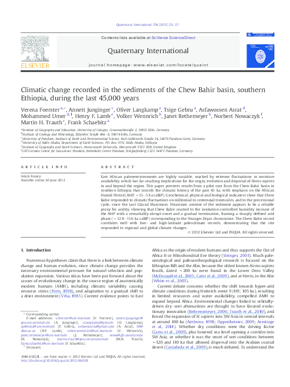 (PDF) Climatic change recorded in the sediments of the Chew Bahir basin ...