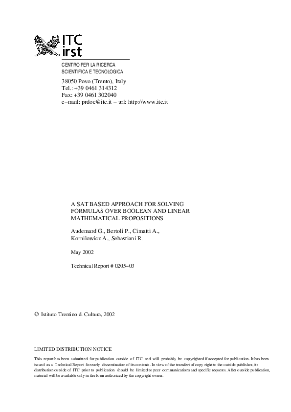 Pdf A Sat Based Approach For Solving Formulas Over Boolean And Linear Mathematical