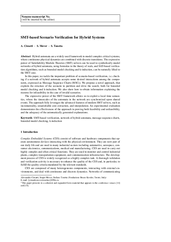(PDF) SMT-based scenario verification for hybrid systems