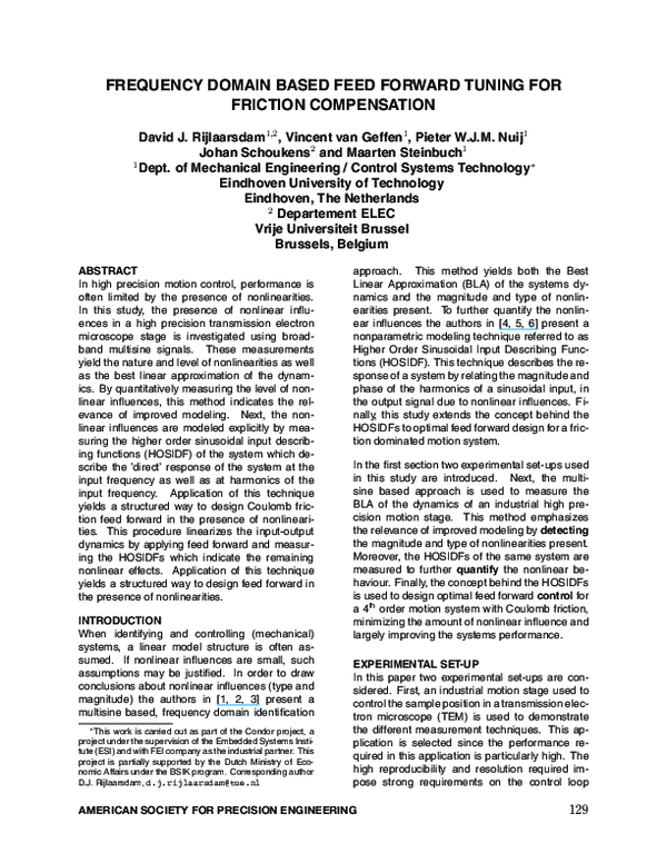(PDF) Frequency domain based feed forward tuning for friction compensation
