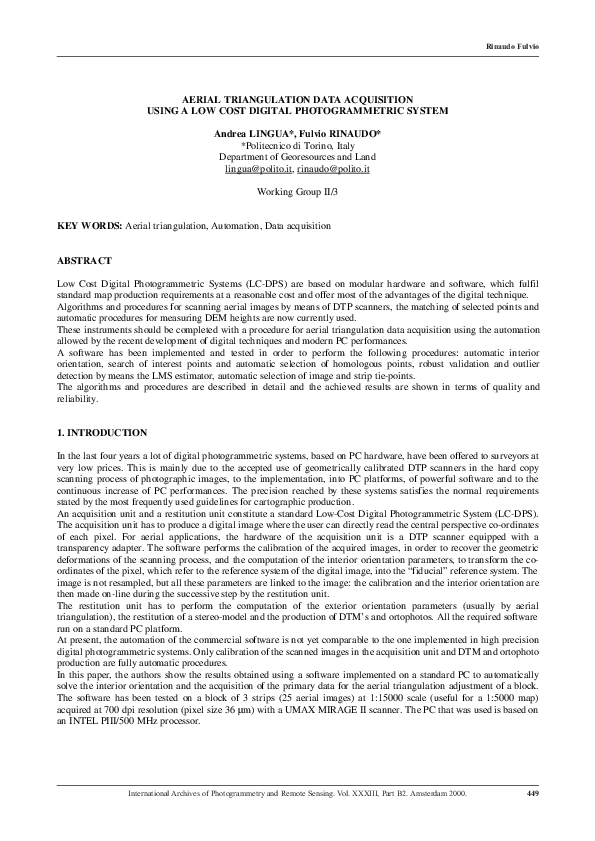 (PDF) Aerial triangulation data acquisition using a low cost digital ...