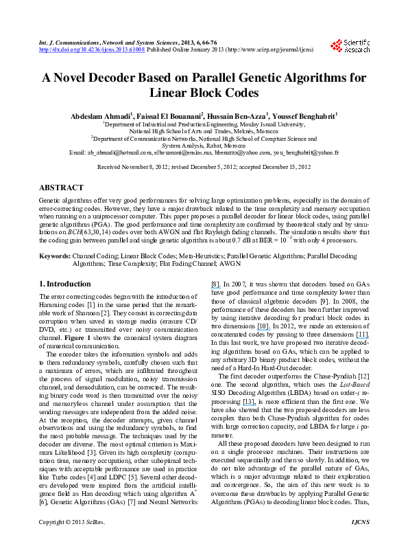 Pdf A Novel Decoder Based On Parallel Genetic Algorithms For Linear Block Codes 