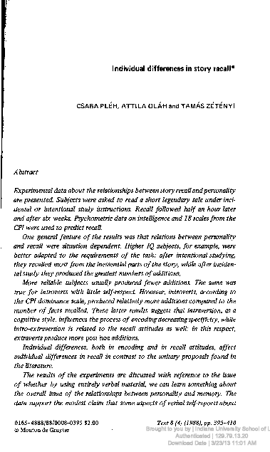(PDF) Individual differences in story recall