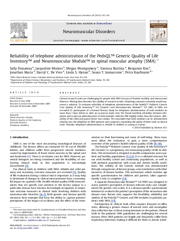 (PDF) Reliability of telephone administration of the PedsQL™ Generic ...