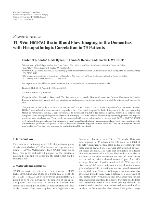 (PDF) TC-99m HMPAO Brain Blood Flow Imaging in the Dementias with ...