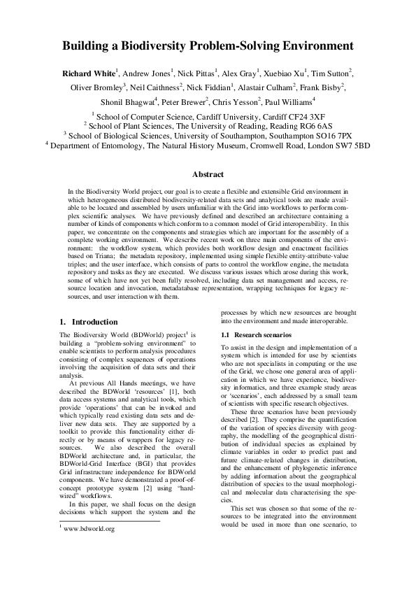 (PDF) Building a Biodiversity Problem-Solving Environment