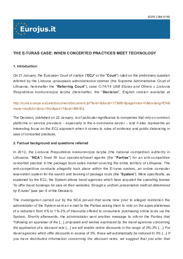 (PDF) THE E-TURAS CASE: WHEN CONCERTED PRACTICES MEET TECHNOLOGY