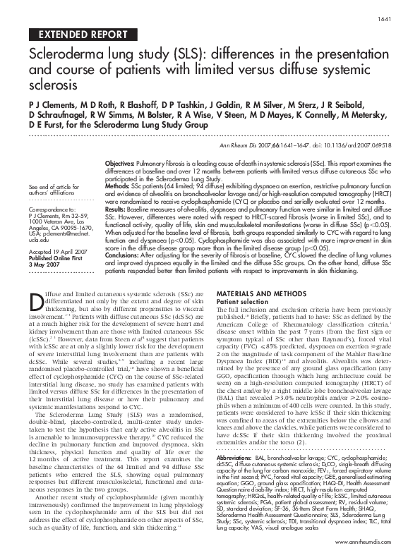 (PDF) Scleroderma lung study (SLS): differences in the presentation and course of patients with ...