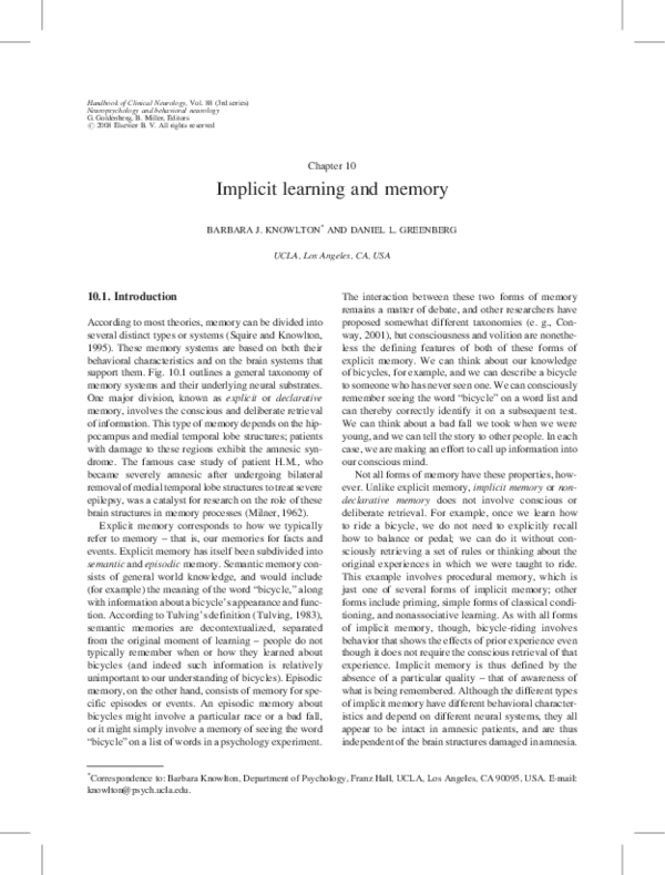 (PDF) Implicit learning and memory