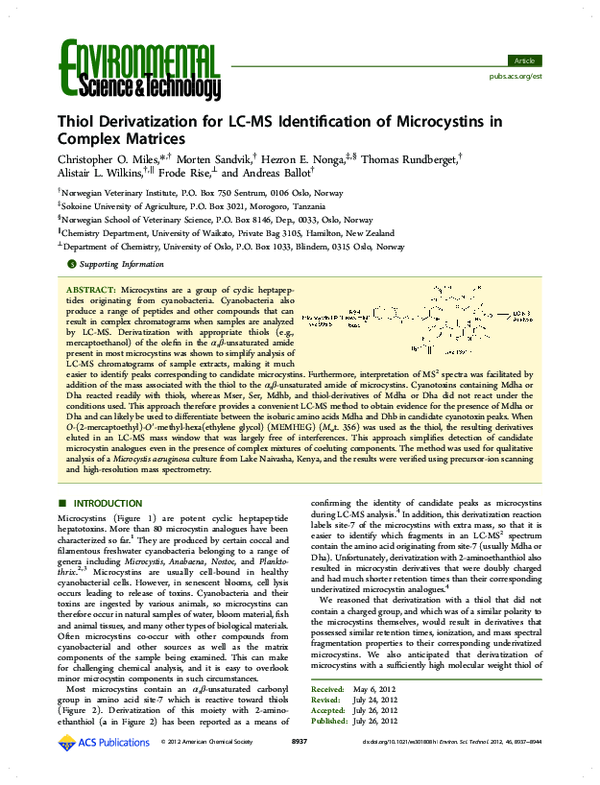(PDF) Thiol Derivatization for LC-MS Identification of Microcystins in Complex Matrices