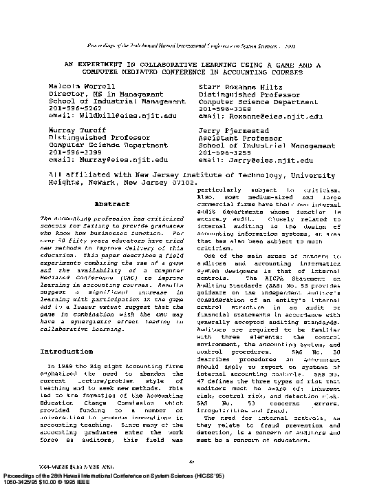 (PDF) An experiment in collaborative learning using a game and a ...